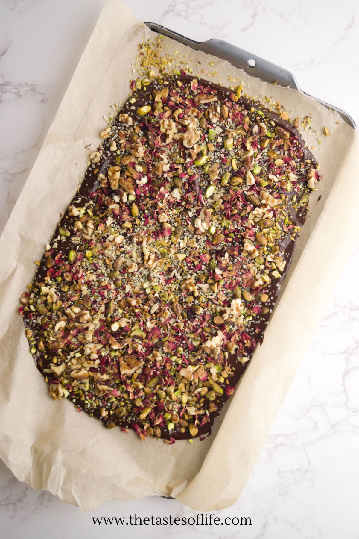 Dark Chocolate Bark With Rose Petals & Pistachio | The Tastes of Life ...